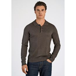 Poloshirt LINDBERGH "LINDBERGH Strickpullover", Herren, Gr. L, dk braun mel, Obermaterial: 80% Viskose, 20% Nylon, schmal, V-Ausschnitt, Shirts