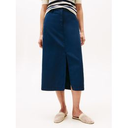 Tommy Hilfiger Damen Webrock "CO TENCEL MIDI SKIRT", blau, Gr. 38, unifarben, Web, Obermaterial: 63% Lyocell, 37% Baumwolle, R&ouml;cke, mit Schlitz
