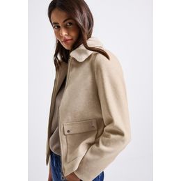 Street One Damen Kurzjacke, beige, Gr. 42, Web, Obermaterial: 90% Polyester, 10% Viskose. Futter: 100% Polyester, Jacken, Abnehmbarer Kragenbesatz