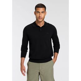 BOSS Orange Herren Polokragenpullover "Asac", schwarz, Gr. M, unifarben, Strick, Obermaterial: 85% Baumwolle, 15% Kapok, Pullover, mit Logo-Stickerei