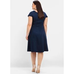 sheego Damen Cocktailkleid "Cocktailkleid", blau, Gr. 40, unifarben, 97% Baumwolle, 3% Elasthan, Kleider