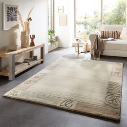 Wollteppich Theko, B:120cm H:12mm L:180cm, grau, Schurwolle, Wohnzimmer, Teppiche, "Nakarta, handgekn&uuml;pft", reine Wolle, mit Bord&uuml;re, Wohnzimmer