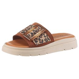 Tamaris Damen Pantolette, Gr. 42, braun, Veloursleder, animal-print, Schuhe, Plateau, Sommerschuh mit modischer Zierschnalle