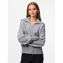 Pieces Damen Strickjacke "PCMALOU LS ZIP KNIT CARDIGAN NOOS BC", grau, Gr. XL, meliert, unifarben, Strick, Obermaterial: 65% Polyester, 17%