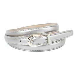 Anthoni Crown Damen Lederg&uuml;rtel, silber, Gr. 85, unifarben, Leder, G&uuml;rtel, in schmaler Form, gl&auml;nzende Oberfl&auml;che