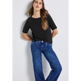 Street One Damen T-Shirt, schwarz, Gr. 44, unifarben, Jersey, Obermaterial: 100% Baumwolle, Shirts, U-Boot Ausschnitt, Basic