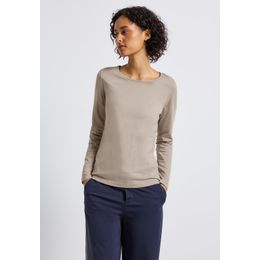 Street One Damen Langarmshirtmorning beige, Gr. 46, unifarben, Web, 100% Baumwolle, Shirts, Basic