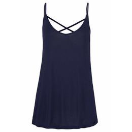 Lascana Damen Strandtop, blau, Gr. 32, unifarben, Jersey, Obermaterial: 100% Viskose, Tops, mit gekreuzten Tr&auml;gern im R&uuml;cken, lockeres Spaghettitop