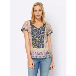 Heine Damen Druckbluse, bunt, Gr. 44, bedruckt, gebl&uuml;mt, gemustert, mehrfarbig, 100% Viskose, Blusen