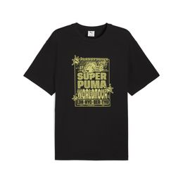 Puma Damen T-Shirt "Graphic SUPER Puma World Tour Relaxed T-Shirt Herren"schwarz, Gr. L, bedruckt, 100% Baumwolle, Shirts