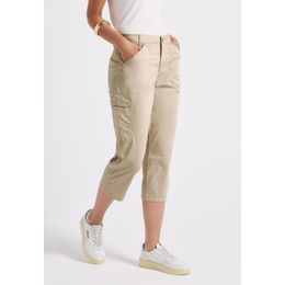 Street One Damen 3/4-Hose, beige, Gr. 42, unifarben, Web, 98% Baumwolle, 2% Elasthan, Hosen, mit seitlichen Einschubtaschen