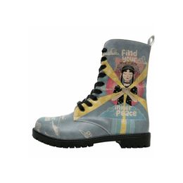 DOGO Damen Schn&uuml;rboots "Zipsy High-Top Boots Find Your Inner Peace Damen Stiefeletten", Gr. 36, blau, Lederimitat, Schuhe, Handgefertigt