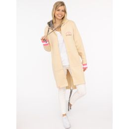 Zwillingsherz Damen Langmantel "Wild and Happy", beige, Gr. S, angeraute Sweatware, Obermaterial: 50% Baumwolle, 50% Polyester, M&auml;ntel, mit Leo