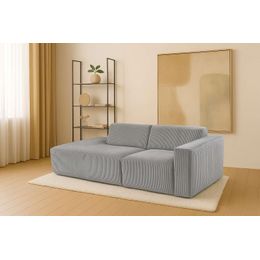 2-Sitzer Home Affaire "Noord mit Kedernaht, Breite 227 cm", grau (ligh grau), B:227cm H:71cm T:96cm, 94% Polyester; 6% Nylon, Sofas, Cord, Struktur, Webstoff, mit Wellenunterfederung, Massivholzrahmen