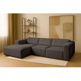 Ecksofa Home Affaire "Noord mit Kedernaht, Breite 281 cm, L-Form", braun, B:281cm H:71cm T:161cm, 92% PES, 8% NY, Sofas, Ecksofa, Cord, Struktur, Webstoff, mit Wellenunterfederung, Massivholzrahmen