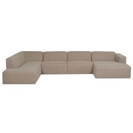 Wohnlandschaft OTTO HOME "Kelani", beige (cream), B:384cm H:73cm T:227cm, 100% Polyester, Sofas, Wohnlandschaft, mit dekorativer Knopfsteppung an den Armlehnen