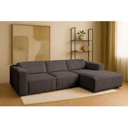 Ecksofa Home Affaire "Noord mit Kedernaht, Breite 281 cm, L-Form", braun, B:281cm H:71cm T:161cm, 92% PES, 8% NY, Sofas, Ecksofa, Cord, Struktur, Webstoff, mit Wellenunterfederung, Massivholzrahmen