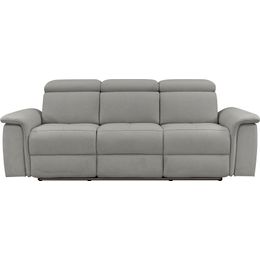 3-Sitzer Home Affaire "Pareli 229cm, manuelle u. elektr. Relaxfunktion in 2 Sitzen", grau, B:229cm H:98cm T:142cm, Webstoff (95% Polyester 5%Nylon), Sofas, USB, KT-Verstellung, LED Beleuchtung, in Echtleder, Kunstleder, Web