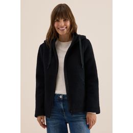 Cecil Damen Fellimitatjacke, blau, Gr. M, unifarben, Stoff, Obermaterial: 100% Polyester; Futter: 100% Polyester, Jacken, mit Kapuze mit Tunnelzugband
