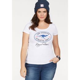 Kangaroos Damen T-Shirt, wei&szlig;, Gr. 52, bedruckt, kontrastfarbene Details, Rippware, Obermaterial: 100% Baumwolle, Shirts, Kurzarm, sehr figurbetont,