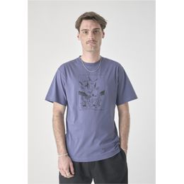 T-Shirt Cleptomanicx "Classic Tee Birds of Prey", Herren, Gr. S, blau, 100% Baumwolle, bedruckt, normal, Rundhals, Shirts T-Shirt, mit lockerem Schnitt