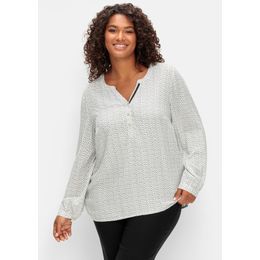 sheego Damen Longbluse, schwarz, Gr. 50, gebl&uuml;mt, gemustert, unifarben, 100% Viskose, Blusen