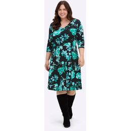 Damen Jerseykleid "Jersey-Kleid", schwarz, Gr. 52, sheego by Joe Browns, bedruckt, gebl&uuml;mt, gemustert, mehrfarbig, Jersey, 95% Viskose, 5% Elasthan,