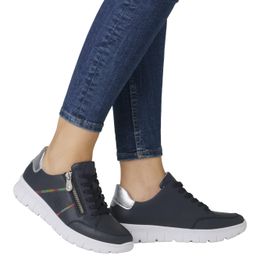 Rieker Damen Sneaker, Gr. 40, silber, Leder, kontrastfarbene Details, Schuhe, Schn&uuml;rschuh, Halbschuh, Freizeitsneaker, seitlicher Rei&szlig;verschluss