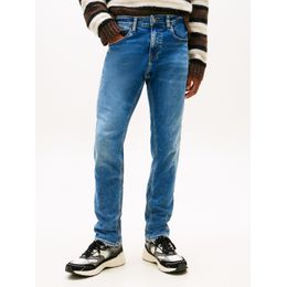 Tommy Jeans Herren Gerade Jeans "Scanton Slim", blau, Gr. 33, Denim/Jeans, Obermaterial: 98% Baumwolle, 2% Elasthan, Jeans, Mit Markenlabel aus Leder