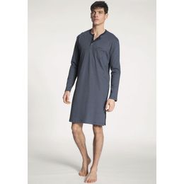 Calida Herren Nachthemd "Relax Streamline", Gr. XXL, blau, Interlock, Obermaterial: 100% Baumwolle, gestreift, Kleider, seitliche Schlitze,