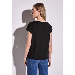 Street One Damen T-Shirt, schwarz, Gr. 38, unifarben, Stoff, 95% Viskose, 5% Elasthan, Shirts, mit U-Boot-Ausschnitt