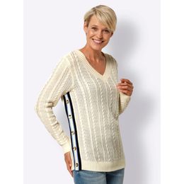 Classic Basics Damen V-Ausschnitt-Pullover "V-Pullover", beige, Gr. 50, gemustert, gestreift, mehrfarbig, 100% Polyacryl, Pullover