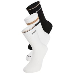 BOSS Herren Socken "3P QS Rib Iconic VB", Gr. 43, wei&szlig;, Baumwollmischung, gemustert, Socken, mit rippen und sportiven Streifen