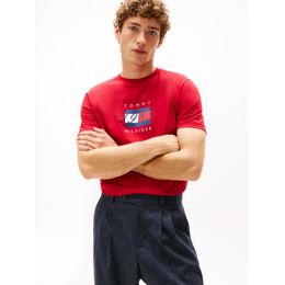 Tommy Hilfiger Herren T-Shirt "LINEAR FLAG GRAPHIC", rot, Gr. XL, Single Jersey, Obermaterial: 100% Baumwolle, Shirts, Rundhals, regular fit, Jersey