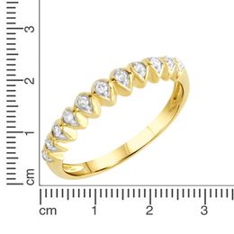 Damen Fingerring "Gold 375 zweifarbig mit 11x Diamant 0,10ct.", 021 (66,1), 0,1 P3 = leicht erkennbare Einschl&uuml;sse, Gold, gelb, Diamonds by Ellen K.,