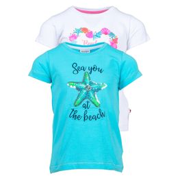 SALT & PEPPER SALT AND PEPPER Mädchen T-Shirt "Beach", blau, Gr. 104, unifarben, 95% Baumwolle, 5% Elasthan, Shirts, mit Glitzerdruck