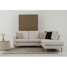 Ecksofa OTTO HOME "Tvinno", beige (sand), B:230cm H:87cm T:218cm, 100% polyester, Sofas, Ecksofa, im skandinavischen Stil, L-Form, mit Massivholzf&uuml;&szlig;en, Breite 230 cm