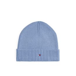 Strickmütze Tommy Hilfiger "TH FLAG PIMA COTTON BEANIE", Damen, brisk blau, Baumwollmischung, Mützen, Beanie mit Logostickerei, mit Kaschmiranteil Unisex