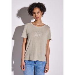 Street One Damen T-Shirt, beige, Gr. 38, bedruckt, Stoff, 80% Polyester, 20% Viskose, Shirts, im angenehmen Materialmix