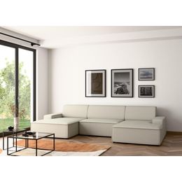 Wohnlandschaft Trendmanufaktur "Graz, wahlweise mit Sitzvorschub und Bettkasten, U-Form, Breite 329 cm", grau (sandgrau), B:329cm H:73cm T:162cm, 100% Polyester, Sofas, Wohnlandschaft, in Cord-, haustierfreundlichem LEO Struktur- oder LUMOS-3D-Bezug