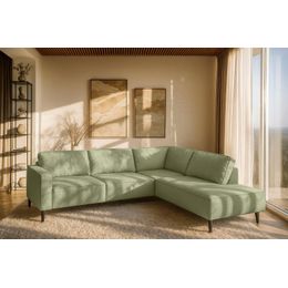 Ecksofa Home Affaire "Fumone, Lederoptik oder Soft-Touch Chenille", gr&uuml;n, B:260cm H:83cm T:200cm, 90% PES; 10% NY, Sofas, Ecksofa, Breite 260, mit schwarzen Massivholzf&uuml;&szlig;en