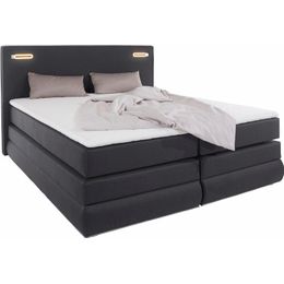 Boxspringbett Collection AB "Ninoni", grau (anthrazit), B:215cm L:210cm, Komplettbetten, inkl. Bettkasten, Topper und wahlweise mit LED-Beleuchtung