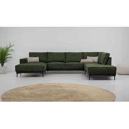 Wohnlandschaft OTTO HOME "XXL Sofa Oland, Struktur, Flachgewebe, Luxus-Microfaser, Boucle", gr&uuml;n, B:345cm H:85cm T:210cm, 100% Polyester, Sofas, Wohnlandschaft, U-Form, 345 cm, Wellenunterfederung, Skandi-Design, Metallf&uuml;&szlig;e
