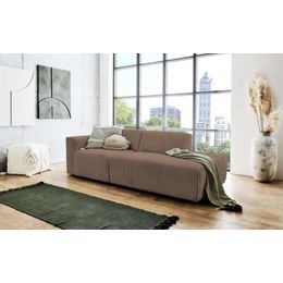 2-Sitzer Home Affaire "Noord mit Kedernaht, Breite 227 cm", braun, B:227cm H:71cm T:96cm, 92% Polyester; 8% Nylon, Sofas, Cord, Struktur, Webstoff, mit Wellenunterfederung, Massivholzrahmen