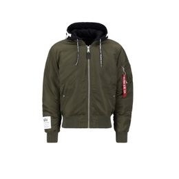 Herren Bomberjacke "MA-1 Zip Hood Print", gr&uuml;n, Gr. S, Alpha Industries, Obermaterial: 100% Nylon, Futter: 100% Nylon, Kapuze: 75% Baumwolle, 25%