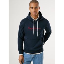 Pepe Jeans Herren Hoodie "MACBETH PLAIN", blau, Gr. S, bedruckt, Sweatware, Obermaterial: 70% Baumwolle, 30% Polyester, Sweatshirts, Regular Fit