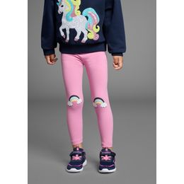 Kidsworld Mädchen Leggings "2er Pack Leggings mit Regenbogen", rosa, Gr. 128, bedruckt, geringelt, Single Jersey, Obermaterial: 95% Baumwolle, 5%