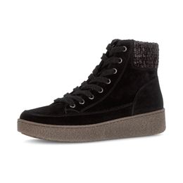 Gabor Damen Schn&uuml;rboots "DAVOS", Gr. 38, schwarz, Textil, Veloursleder, Schuhe, Plateau, Schn&uuml;rstiefelette in Komfortweite H (= sehr weit)