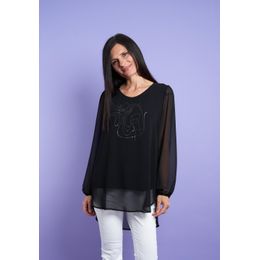 Seidel Moden Damen Langarmbluse, schwarz, Gr. 34, bedruckt, unifarben, Chiffon, Obermaterial: 100% Polyester. Obermaterial 2: 95% Viskose, 5%