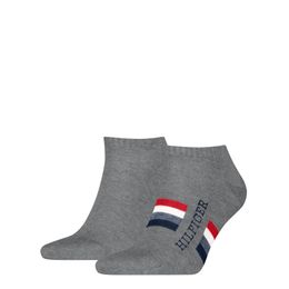 Tommy Hilfiger Herren Sneakersocken "TH MEN SNEAKER 2P HILFIGER TAB", Gr. 43, grau, Baumwollmischung, Socken, Atmungsaktiv, Markenlogo